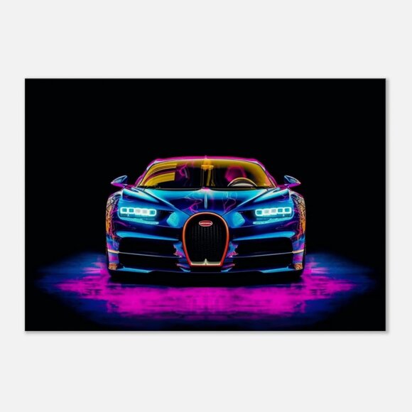 Art | Bugatti Chiron Front View Cool Abstract Neon Colors Unique Canvas ...